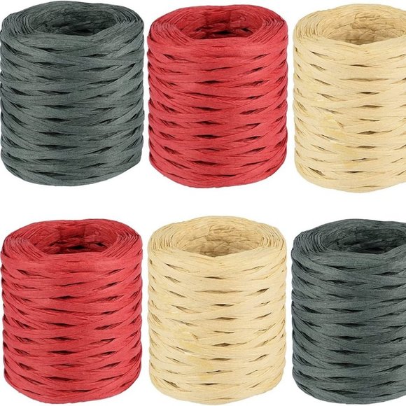 Party Supplies | 6 Rolls Christmas Natural Raffia Paper Ribbon Matte ...